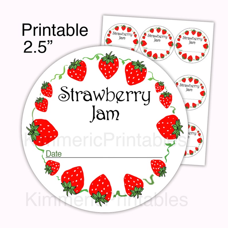 PRINTABLE STRAWBERRY Jam 2.5 Inch,homemade Jam Label,canning Labels ...