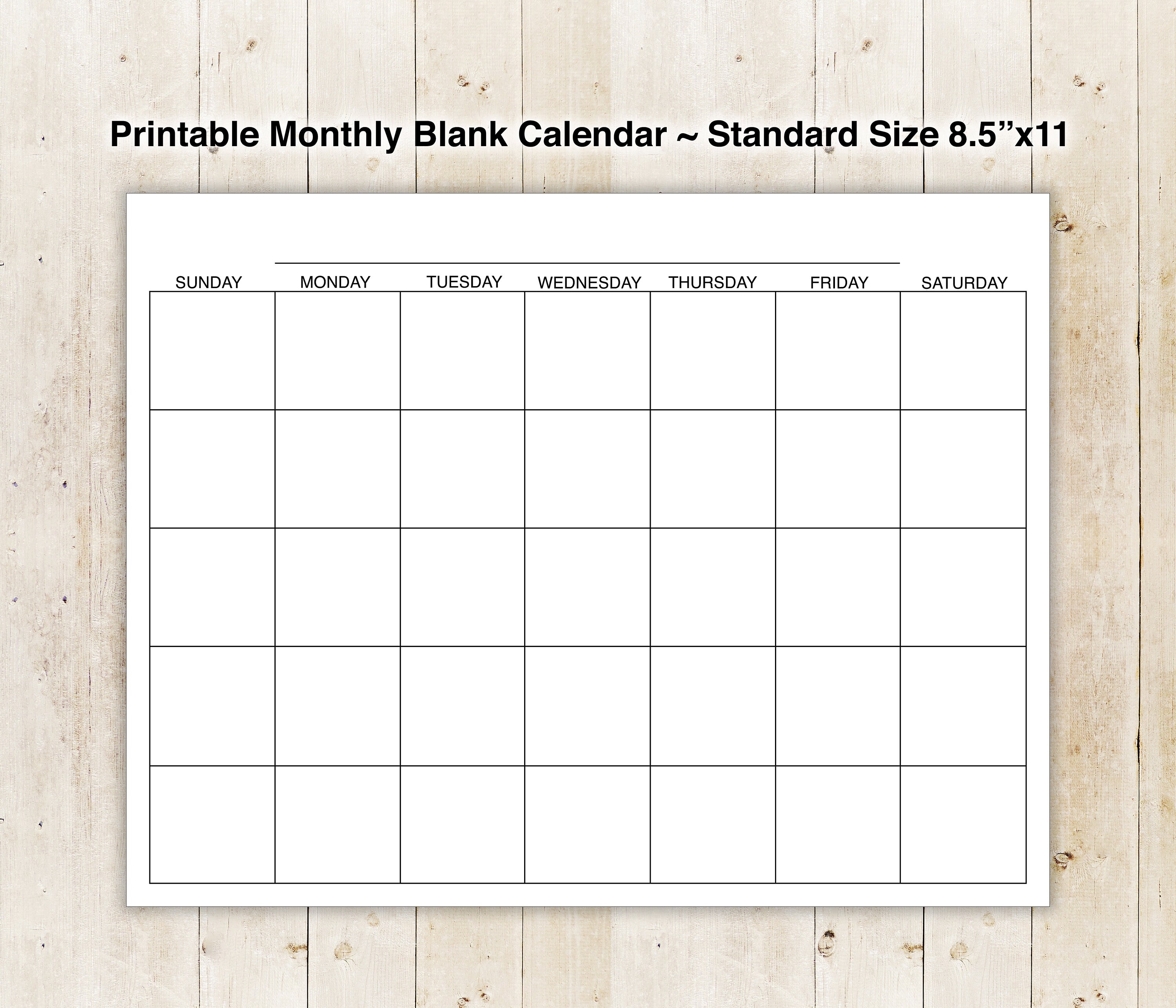 BLANK PRINTABLE Calendar,minimalist Calendar,digital Download,diy ...
