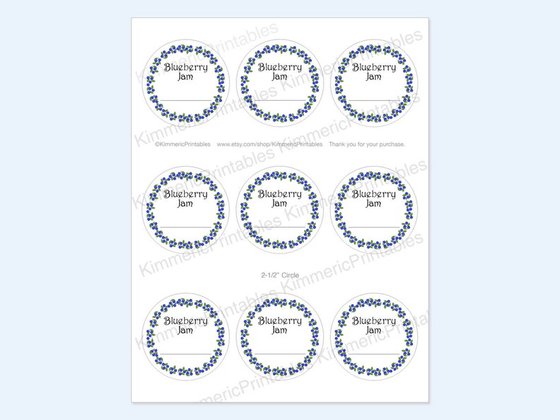 Printable BLUEBERRY JAM Canning Labels, Hang Tags, Mason Jars, Lids ...