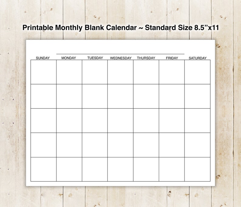 BLANK PRINTABLE Calendar,minimalist Calendar,digital Download,diy Calendar,wall Calendar ...