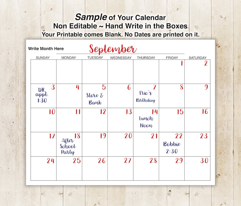 Blank Printable Calendar, Minimalist Design (digital Download) - Etsy