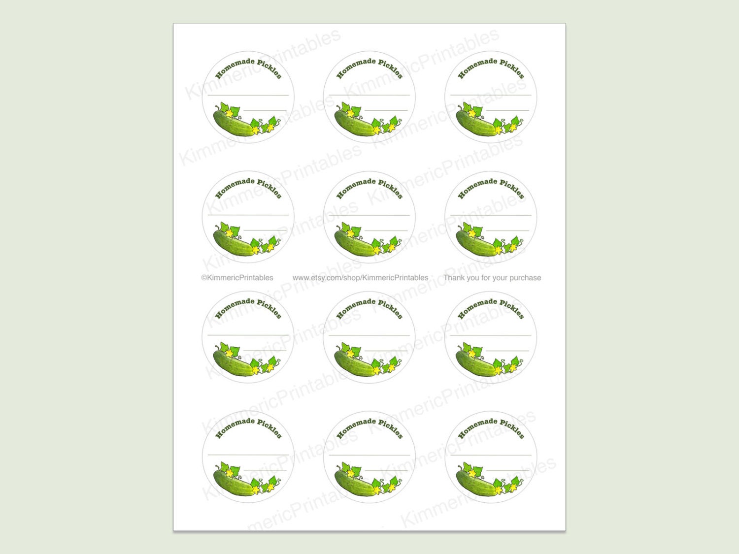Printable HOMEMADE PICKLES Canning Labels, Hang Tags, Mason Jars, Lids ...