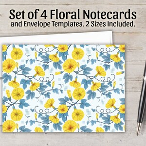 PRINTABLE SET of 4 Notecards,envelope Templates Included,printable ...