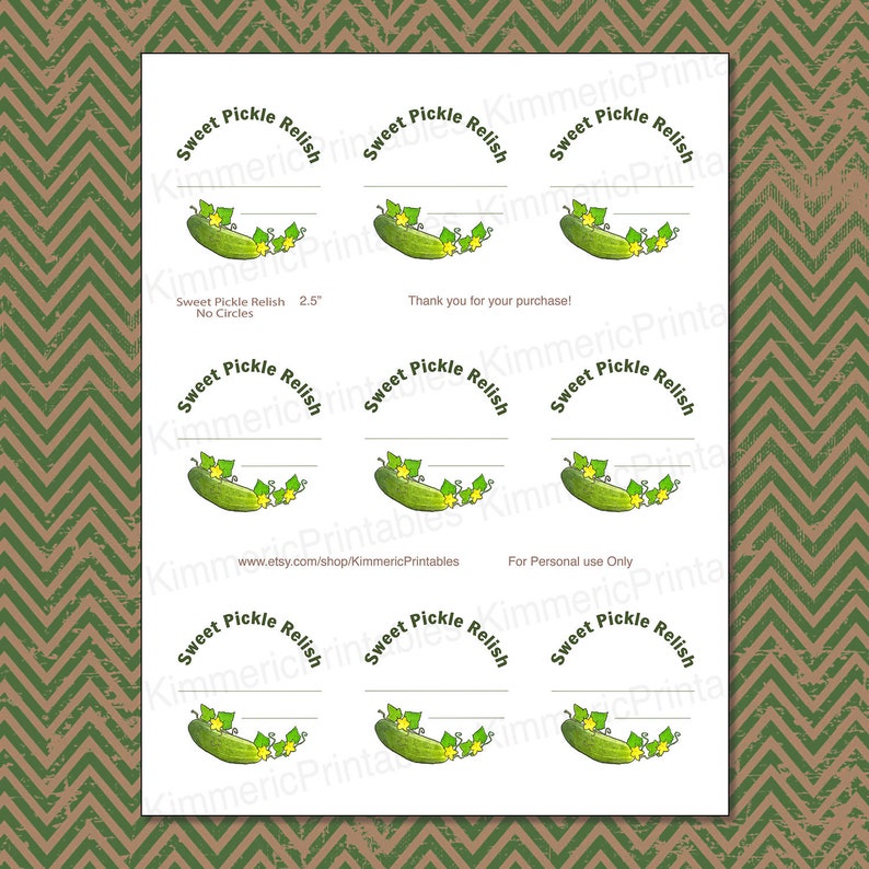 Printable SWEET PICKLE Relish Canning Labels, Hang Tags, Mason Jars ...