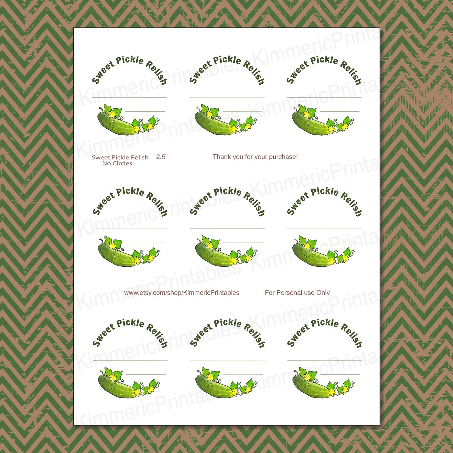Printable SWEET PICKLE Relish Canning Labels, Hang Tags, Mason Jars ...