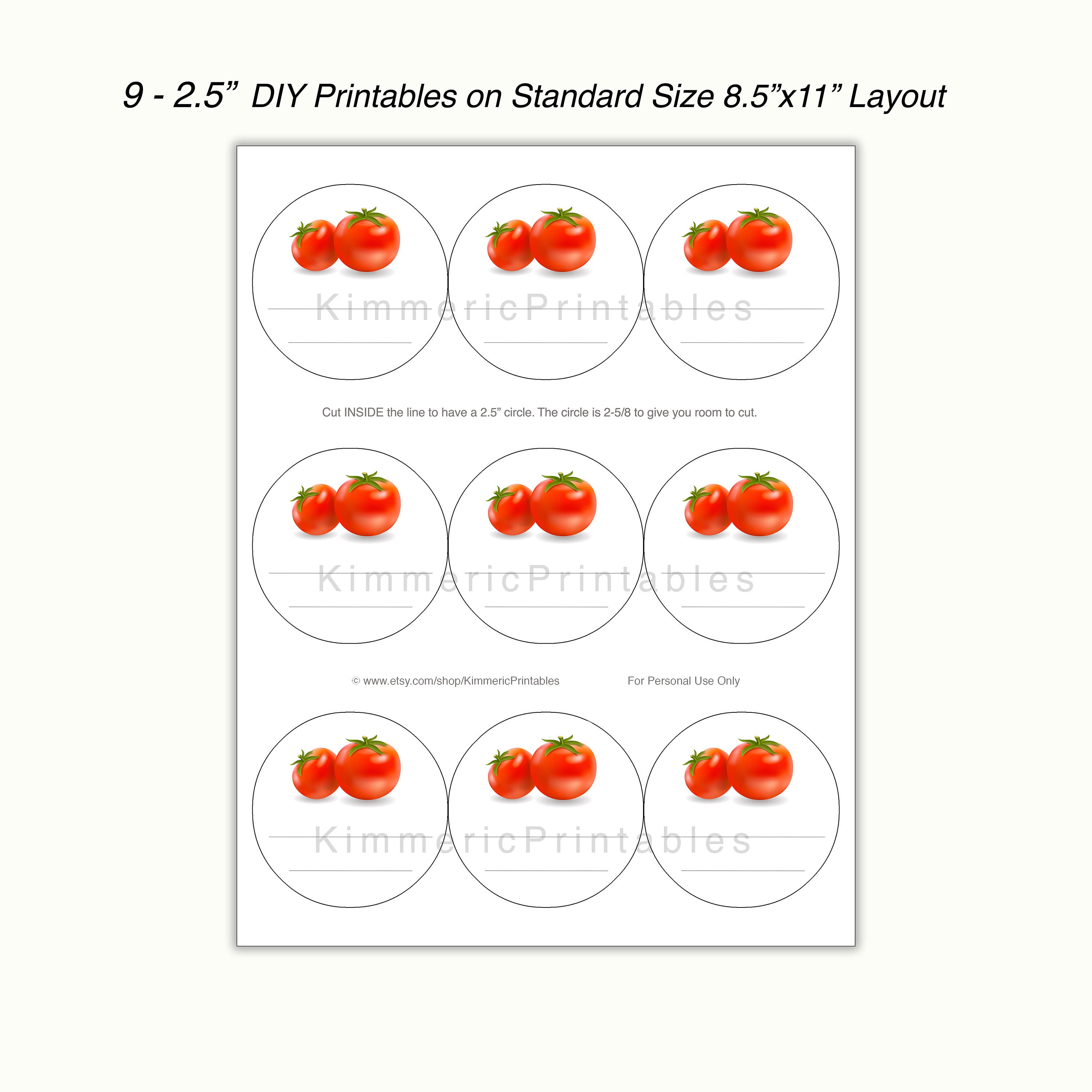 Printable TOMATO 2.5 Canning Labels,hang Tags,mason Jars,downloadable ...