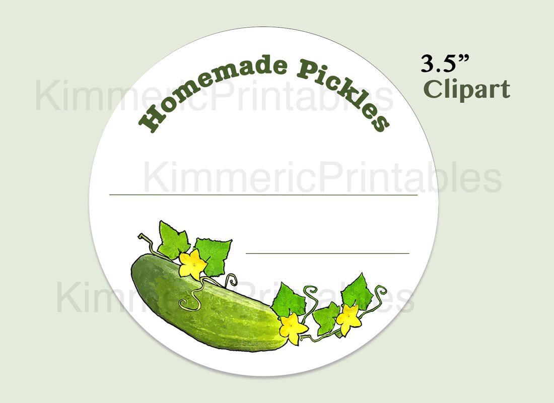 Printable HOMEMADE PICKLES Canning Labels, Hang Tags, Mason Jars, Lids ...