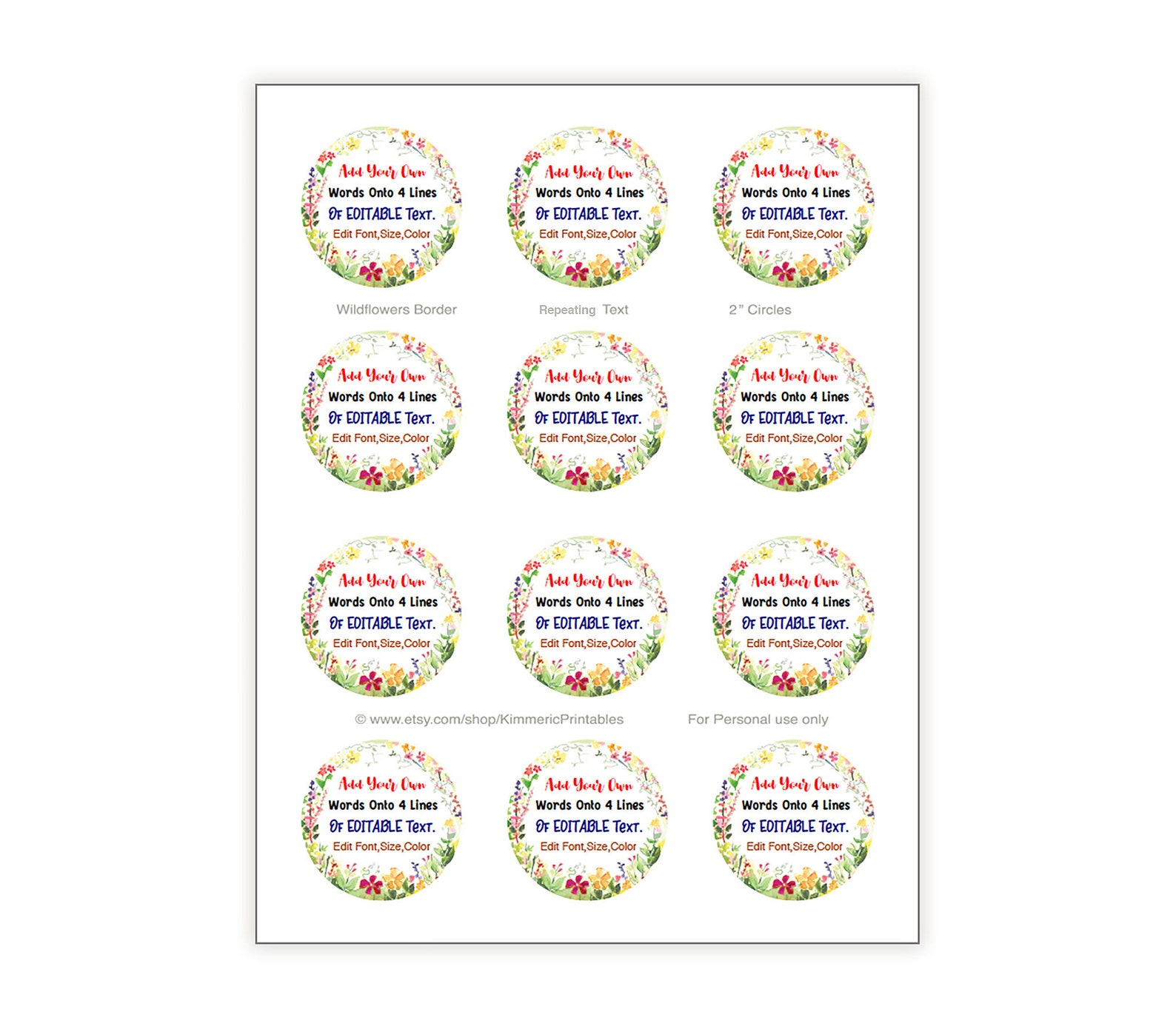 2 EDITABLE PRINTABLE Wildflower All Purpose Labels - Etsy