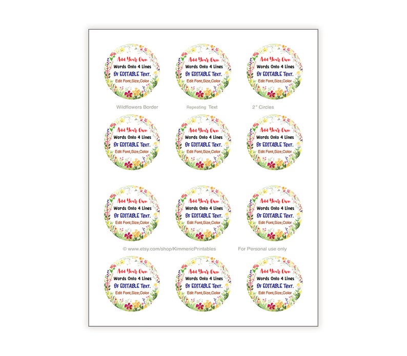 2 EDITABLE PRINTABLE Wildflower All Purpose Labels - Etsy