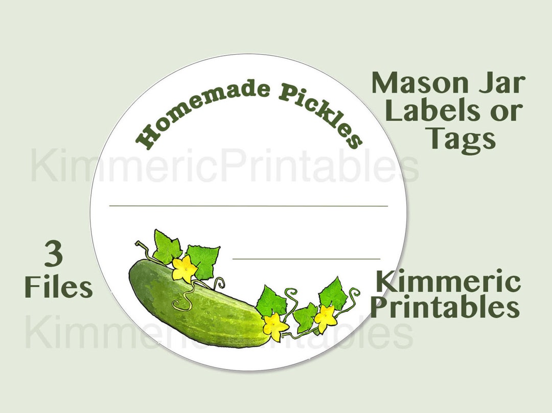 Printable HOMEMADE PICKLES Canning Labels, Hang Tags, Mason Jars, Lids ...