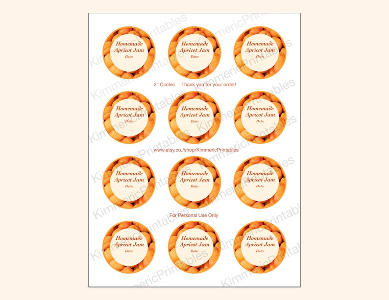 2" PRINTABLE APRICOT Jam Canning Labels, Simple Rustic, Hang Tags ...