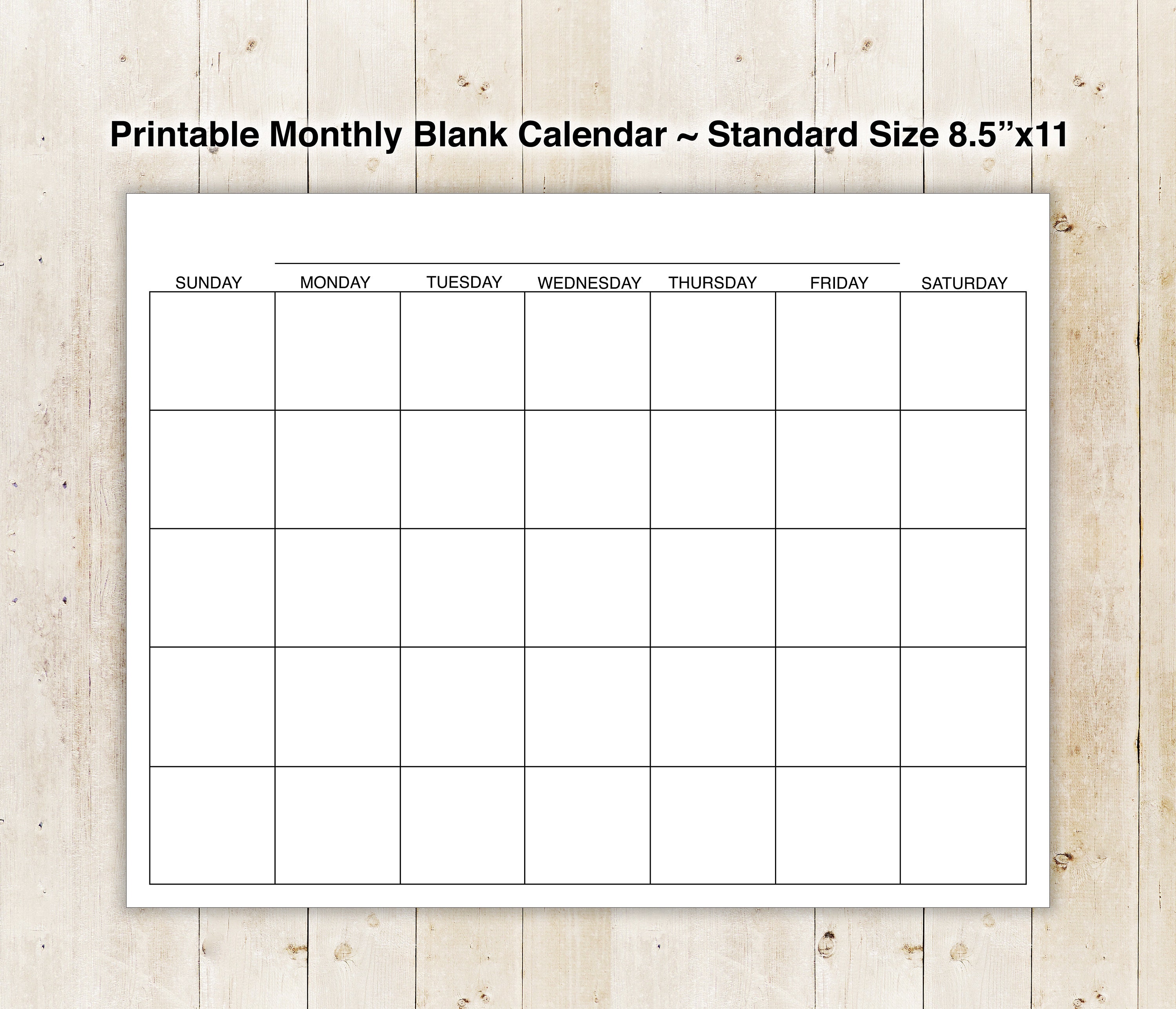 BLANK PRINTABLE Calendar,minimalist Calendar,digital Download,diy ...