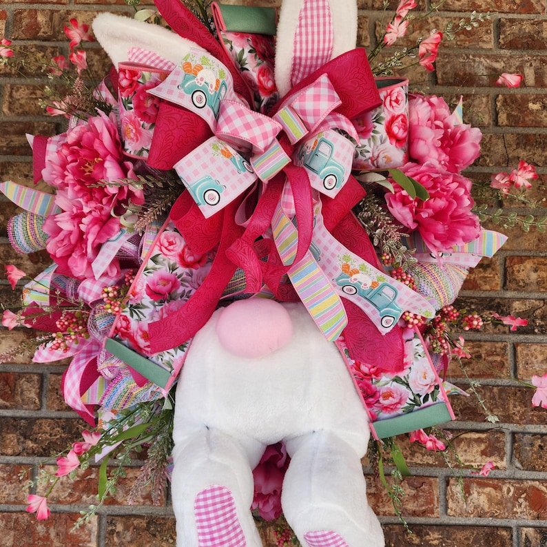 Luxury Easter Bunny Wreath for Front Door, Pink Peony Spring Wreath ...