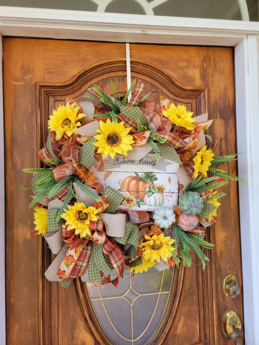 Fall Wreath for Front Door, Pumpkin Fall Wreath, Sunflower Fall Wreath ...