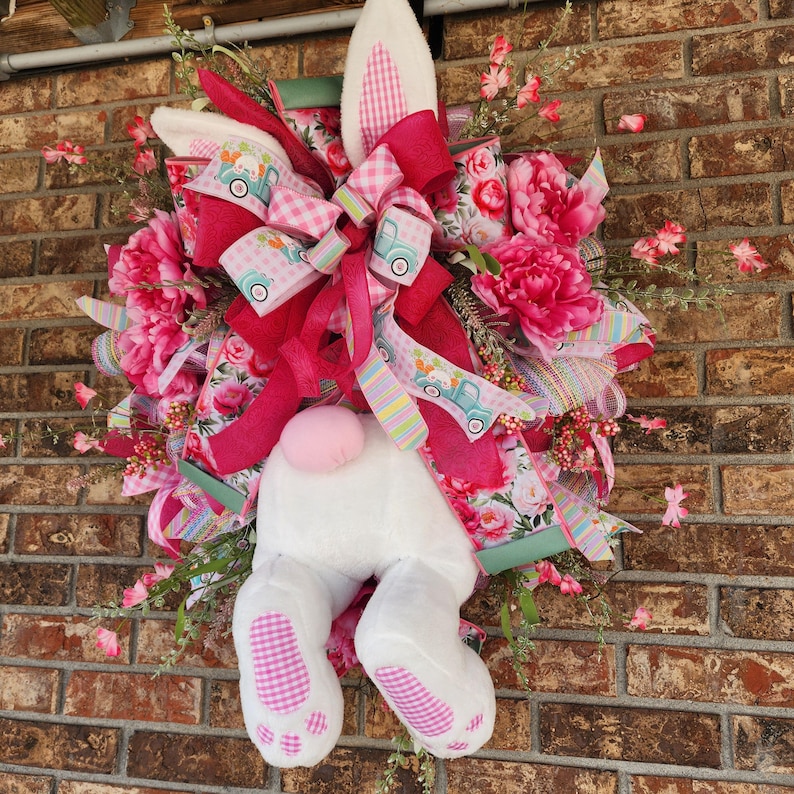 Luxury Easter Bunny Wreath for Front Door, Pink Peony Spring Wreath ...