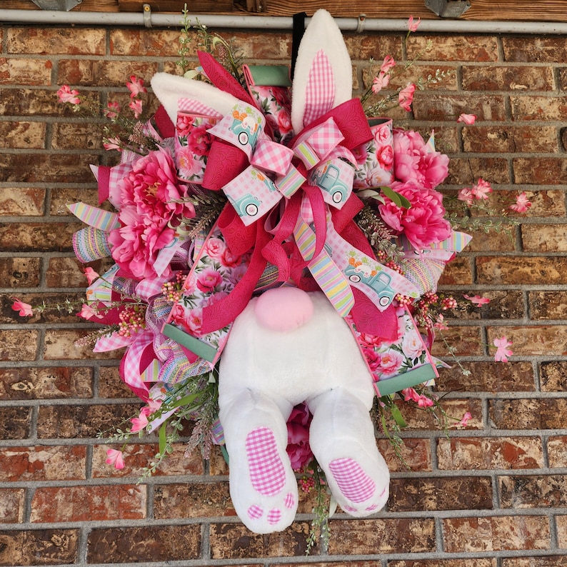 Luxury Easter Bunny Wreath for Front Door, Pink Peony Spring Wreath ...