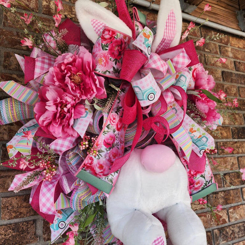Luxury Easter Bunny Wreath for Front Door, Pink Peony Spring Wreath ...