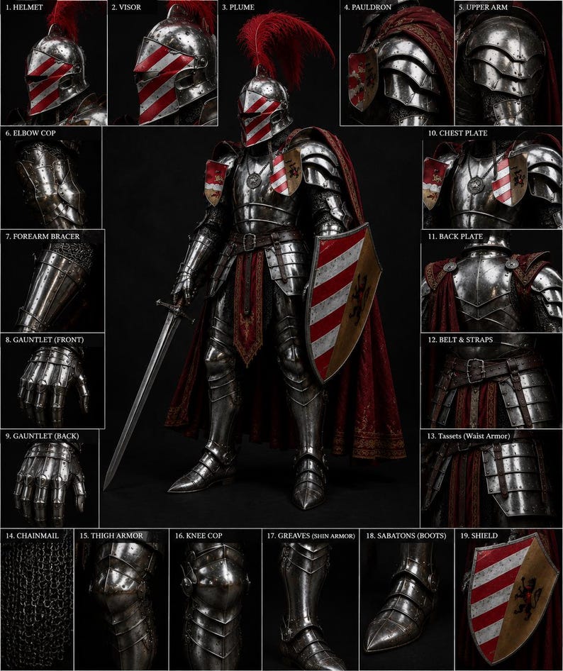 Royal Crusader Armor Set, Full Body Steel Knight Armor, Medieval ...
