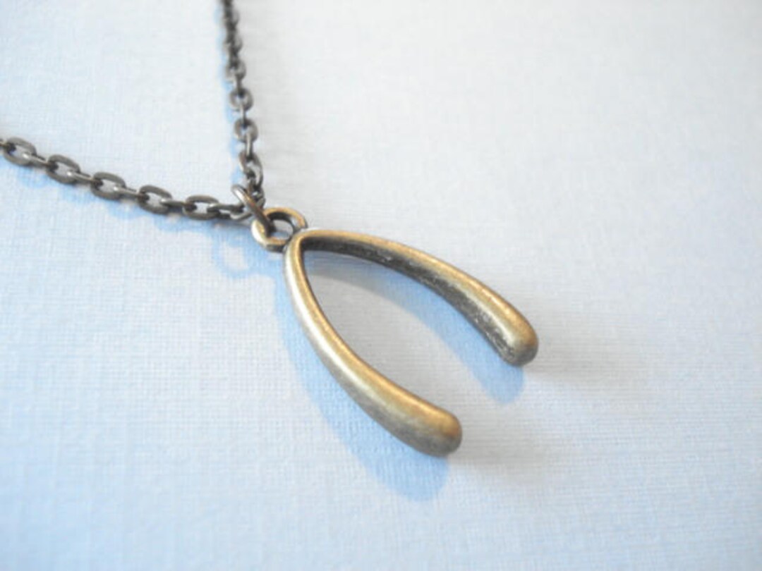 Wishbone Necklace Large Brass Wishbone Pendant Make A Wish Necklace ...