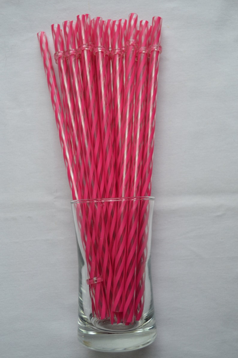 9 Dark Pink And Clear Swirl Straws Reusable With Rings Etsy