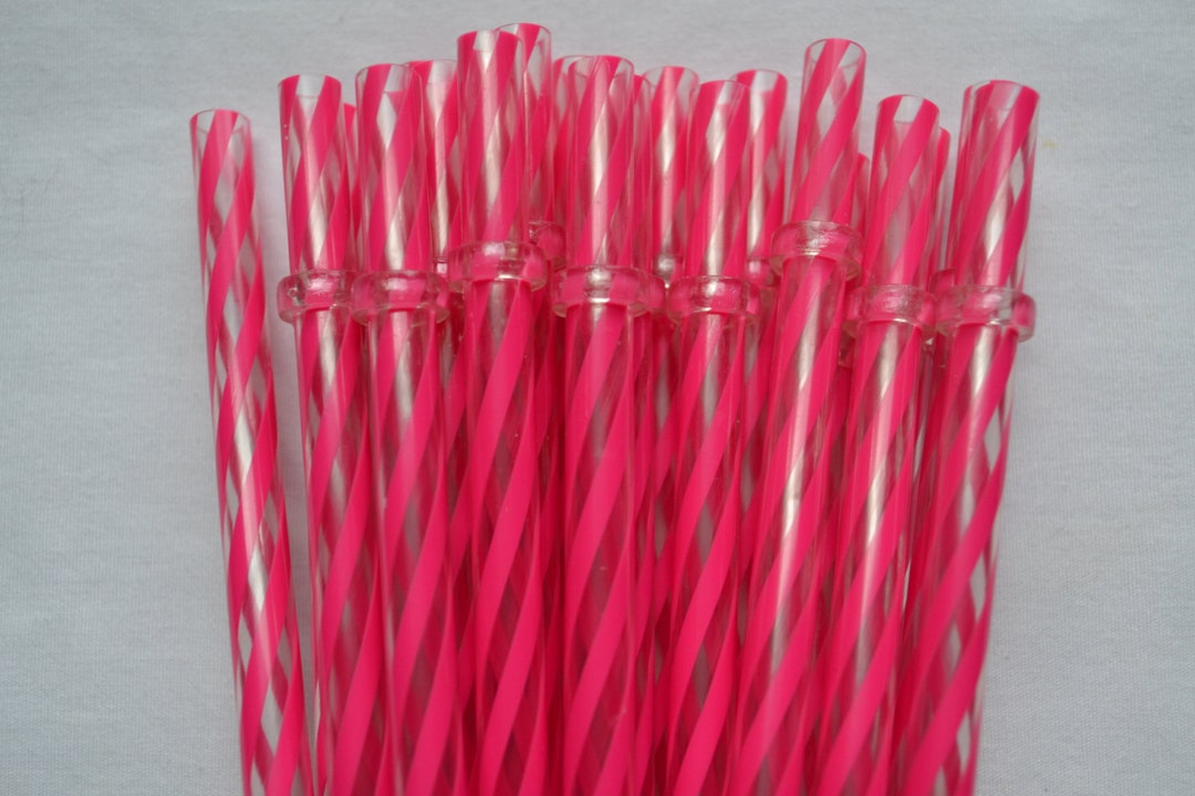 9" Dark Pink & Clear Swirl Straws Reusable With Rings - BPA Free - Etsy