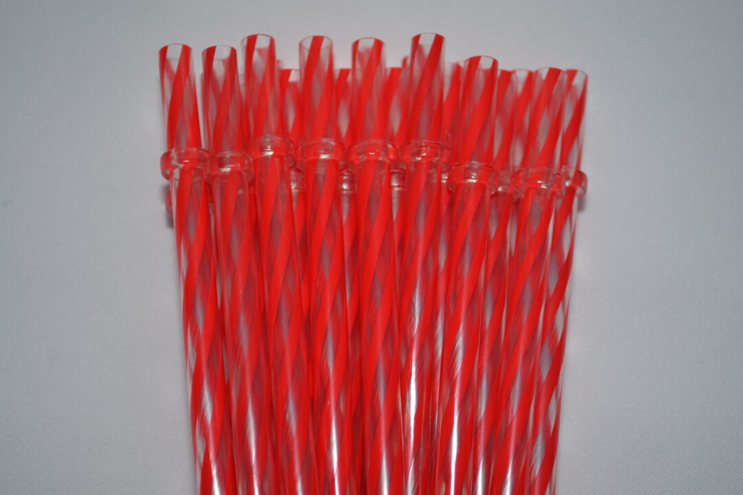 11 Red And Clear Swirly Straws Reusable 11 Inch Clear Straws With Rings