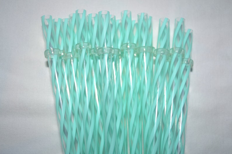 9 Mint & Clear Swirly Straws Reusable Clear Straws with | Etsy