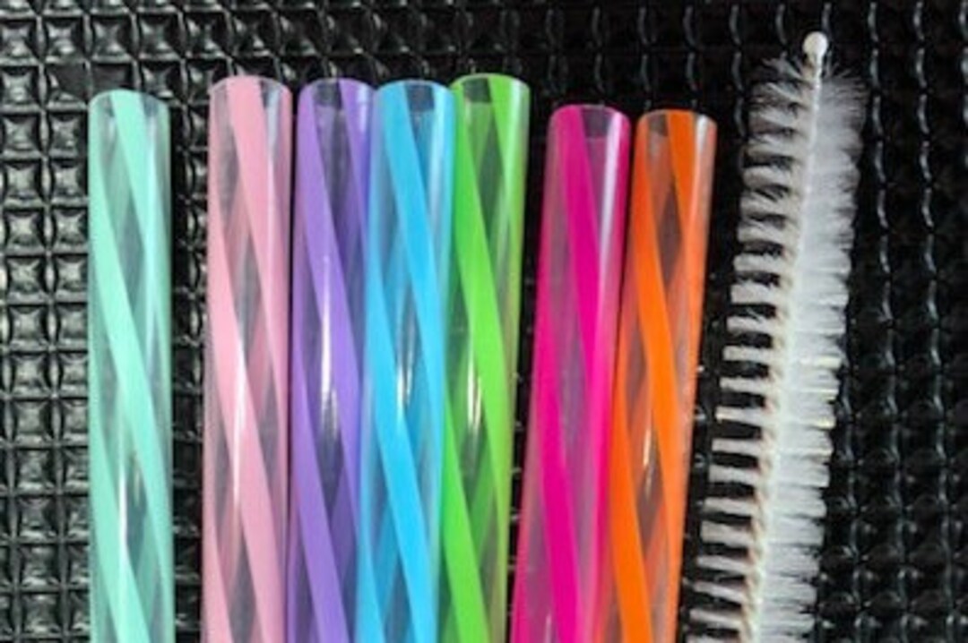7 Reusable 11 Inch Clear Swirly Straws No Rings Bpa Free Free Shipping
