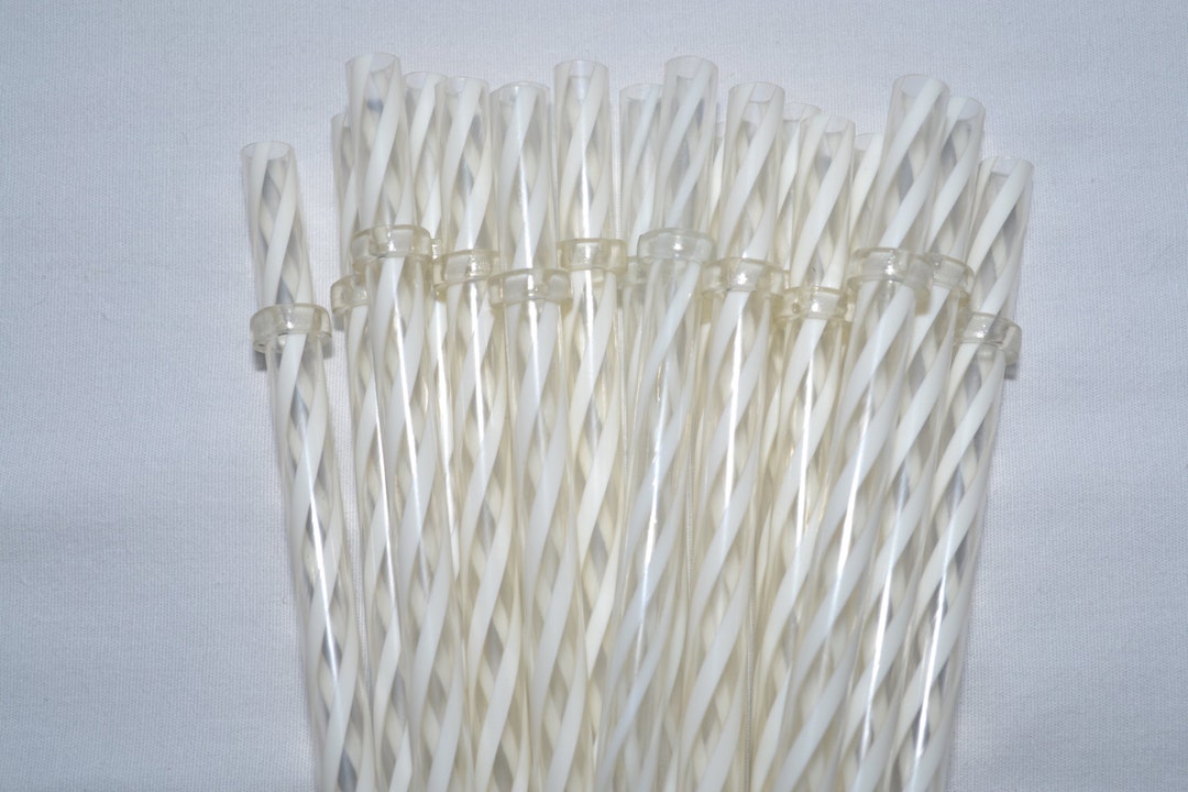 9 White And Clear Swirly Straws Reusable 9 Inch Clear Straws With Rings