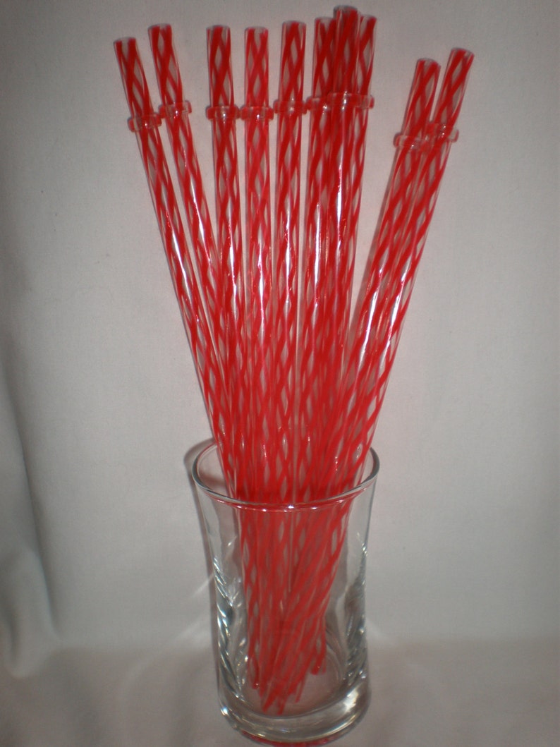 11 Red And Clear Swirly Straws Reusable 11 Inch Clear Straws With Rings