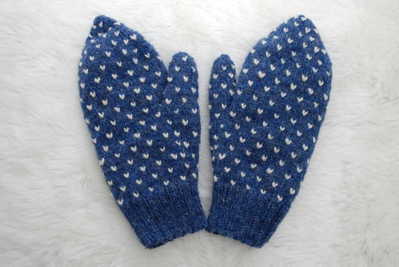 Handmade Thrummed Mittens Blue Heather Adult Mittens | Etsy