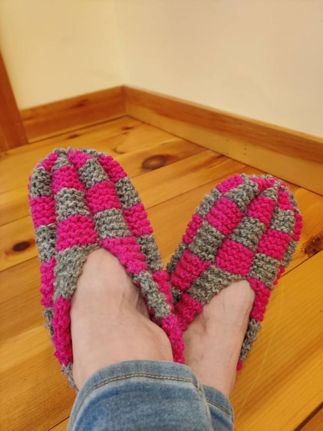 Checkerboard Slippers in Magenta and Light Grey. - Etsy Canada