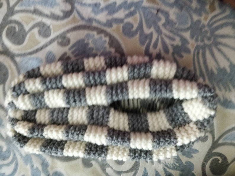 Checkerboard Slippers in Natural and Grey Wool. Handknit | Etsy Canada