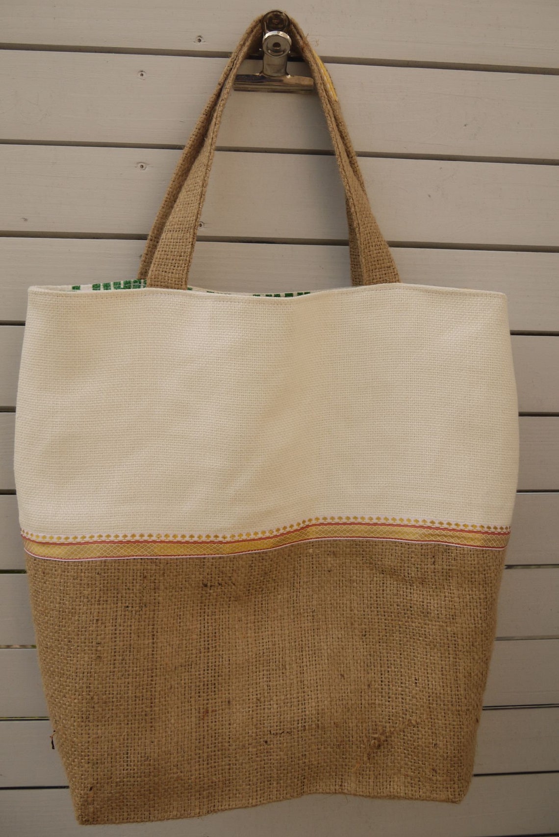 Grand sac de plage modèle unique toile de jute de sac à | Etsy