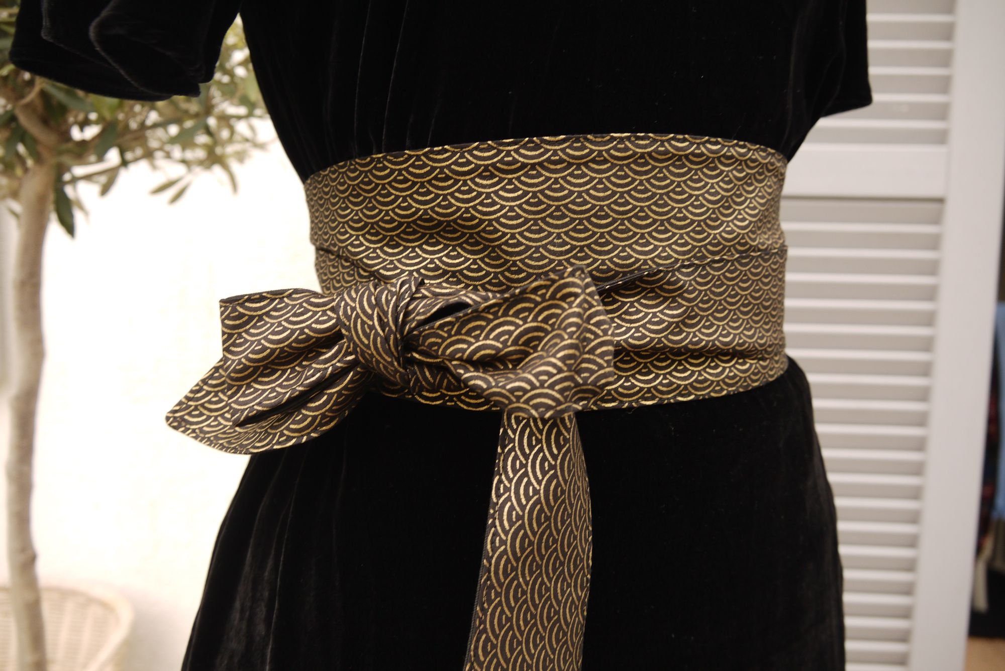 OBI Belt Japanese Fabric Golden Wave Patterns Black - Etsy UK