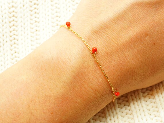 Tiny Red Drop Gold Chain Bracelet Simple Delicate Bracelet - Etsy