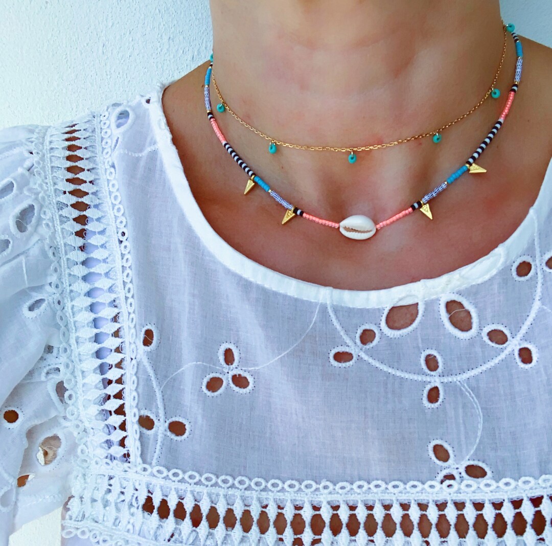 Cowrie Shell Necklace Beaded Necklace Surfer Necklace Etsy