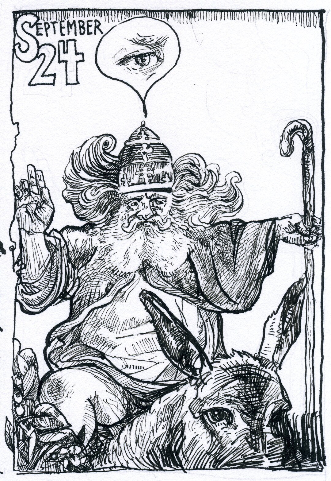 Ink Drawing of a Saintly Man on Donkey From the Pestilential Year 2020 ...