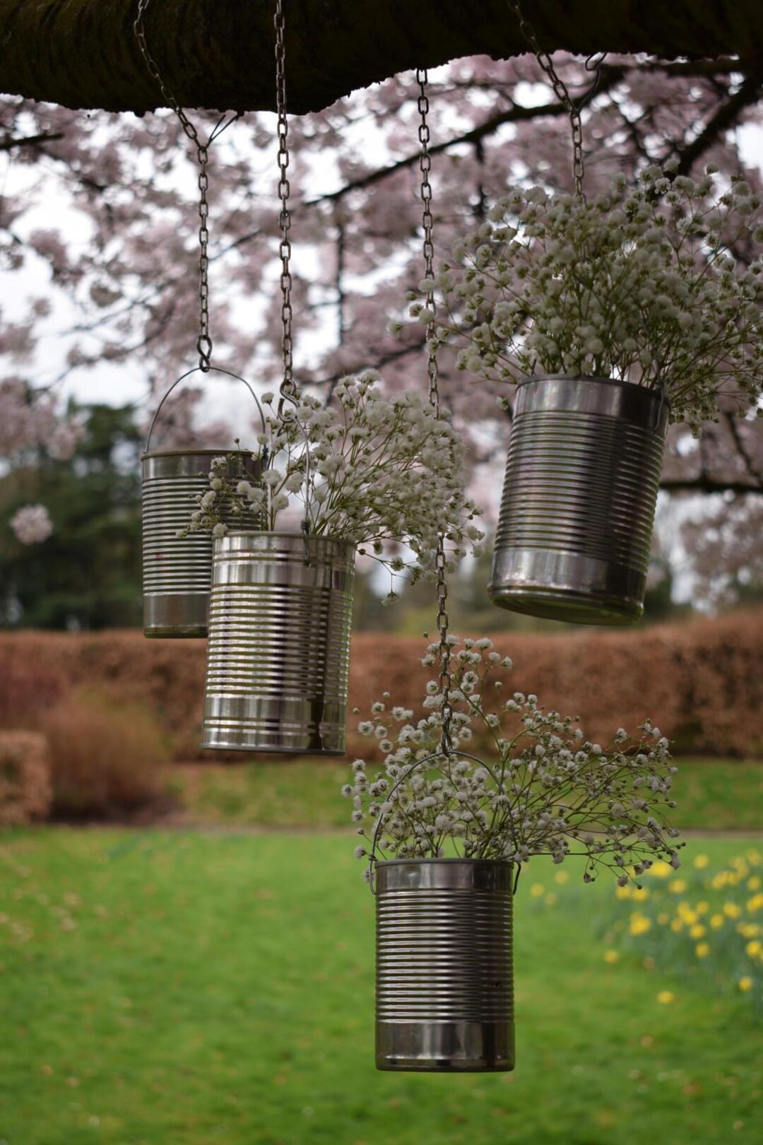 Set of 10 Double Upcycled Chain Hanging Tin Can Rustic Wedding Vases - Etsy