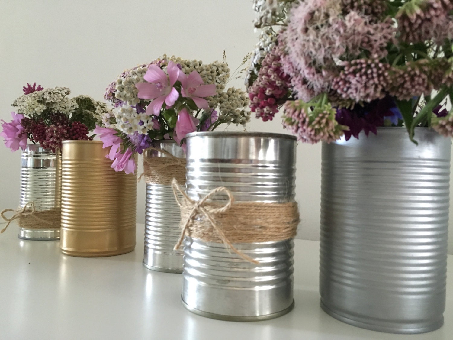 Set of 20 Upcycled Rustic Tin Can Wedding String Wrapped Vases - Etsy