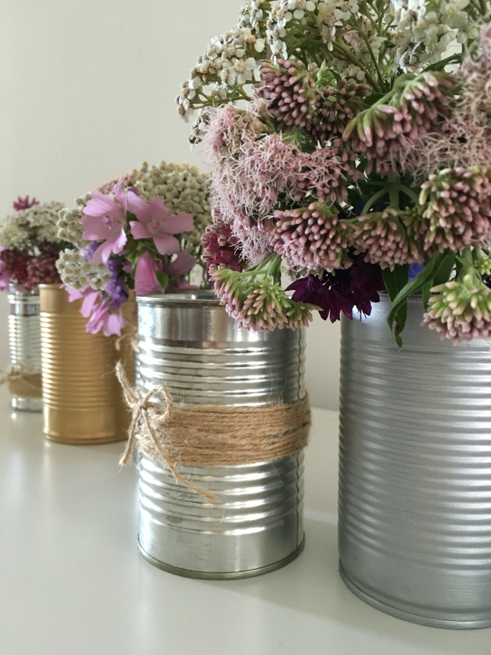 Set of 5 Upcycled Rustic Painted Tin Can Pot Planter Vases - Etsy