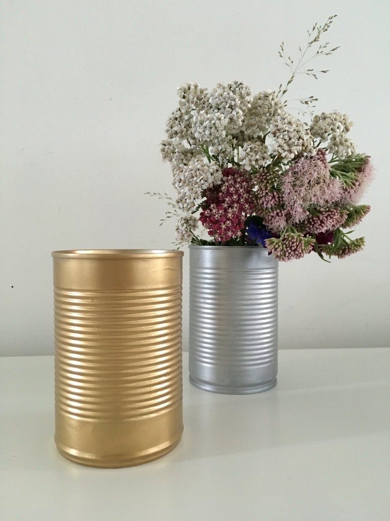 Set of 5 Upcycled Rustic Painted Tin Can Pot Planter Vases - Etsy