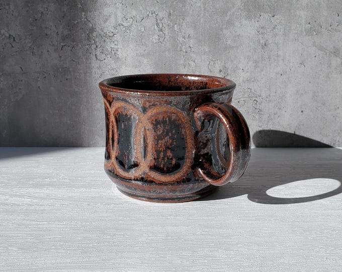 Wide Mug With Resist Design - 16 Oz - Wheel Thrown Ceramic - Tenmoku ...