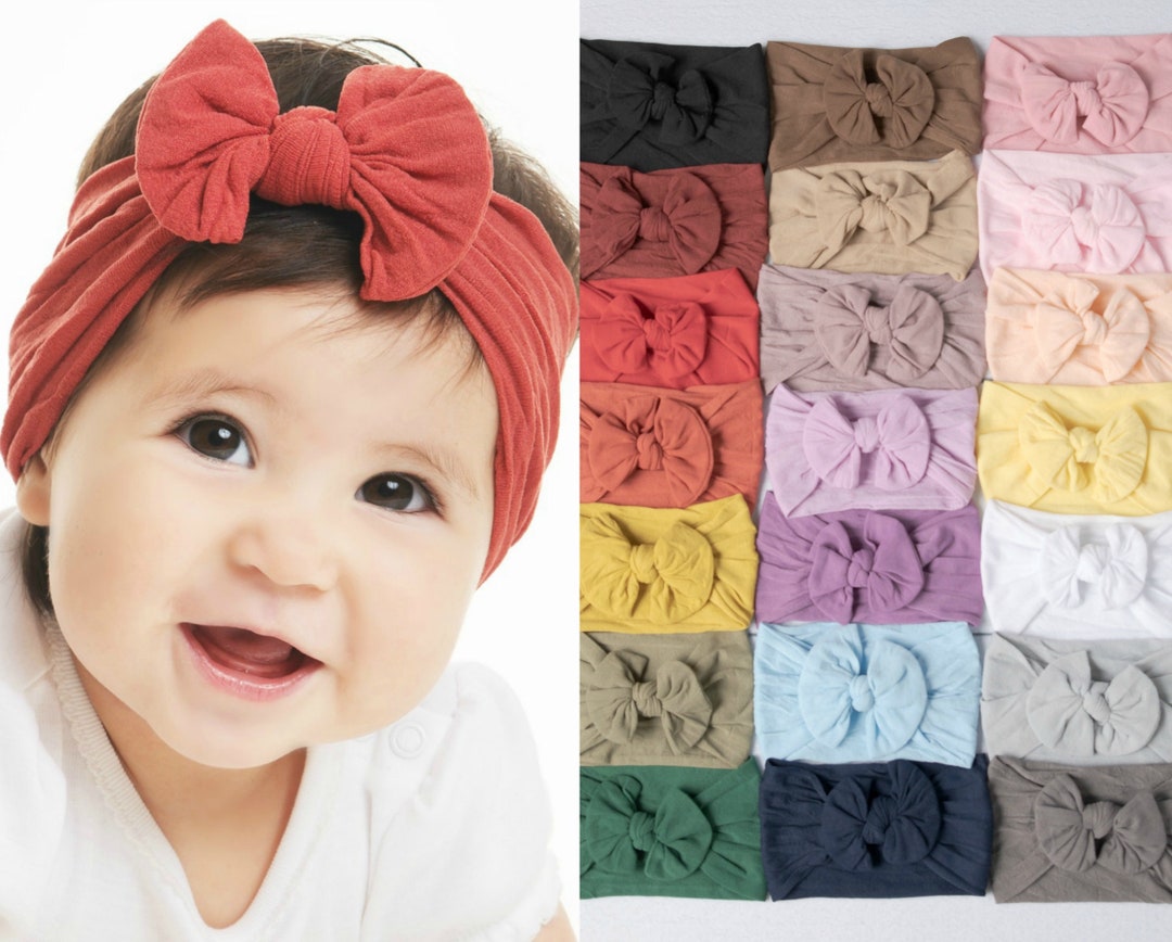 Nylon Baby Headbands, Fall Colors Baby Bow Headband, Baby Girl Head ...