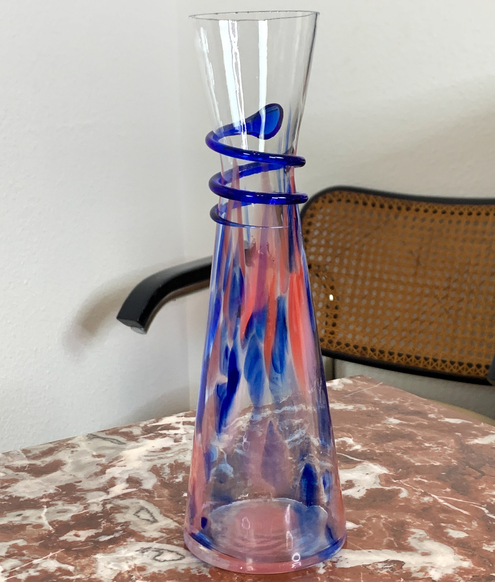 VINTAGE Modernist Style Confetti Glass Fluted Vase Clear/multi-color ...
