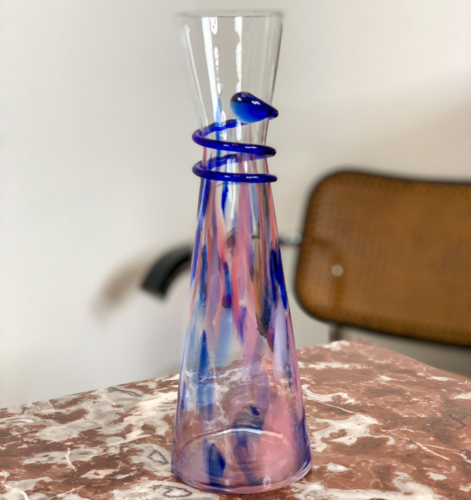 VINTAGE Modernist Style Confetti Glass Fluted Vase Clear/multi-color ...