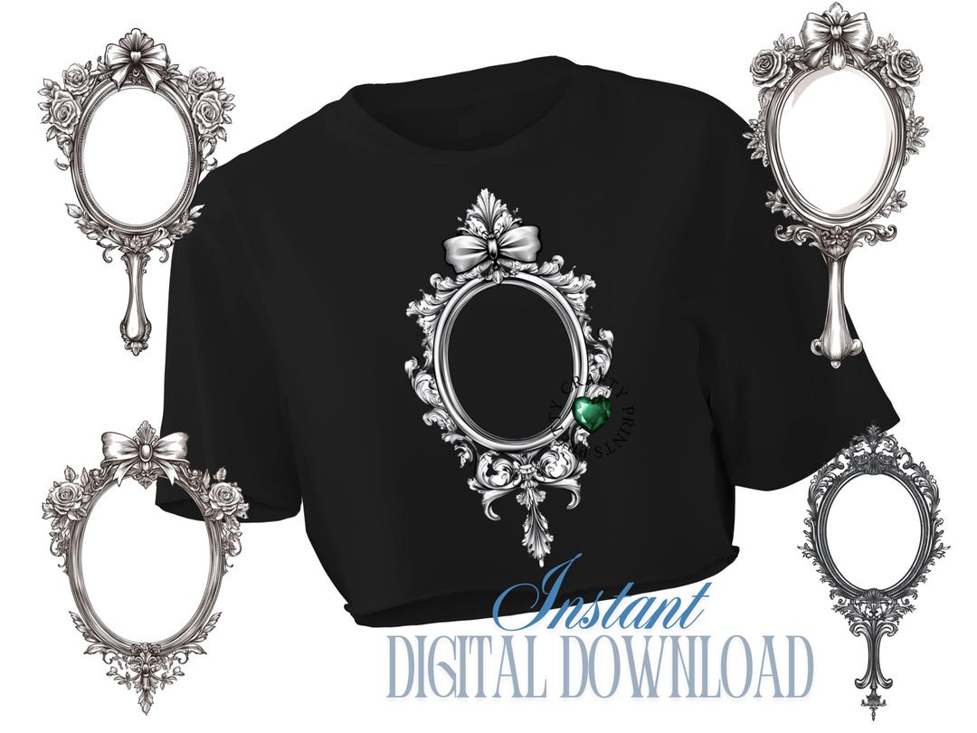 Vintage Hand Mirror SVG | Rococo Frame Vector | Ornate Embroidery ...