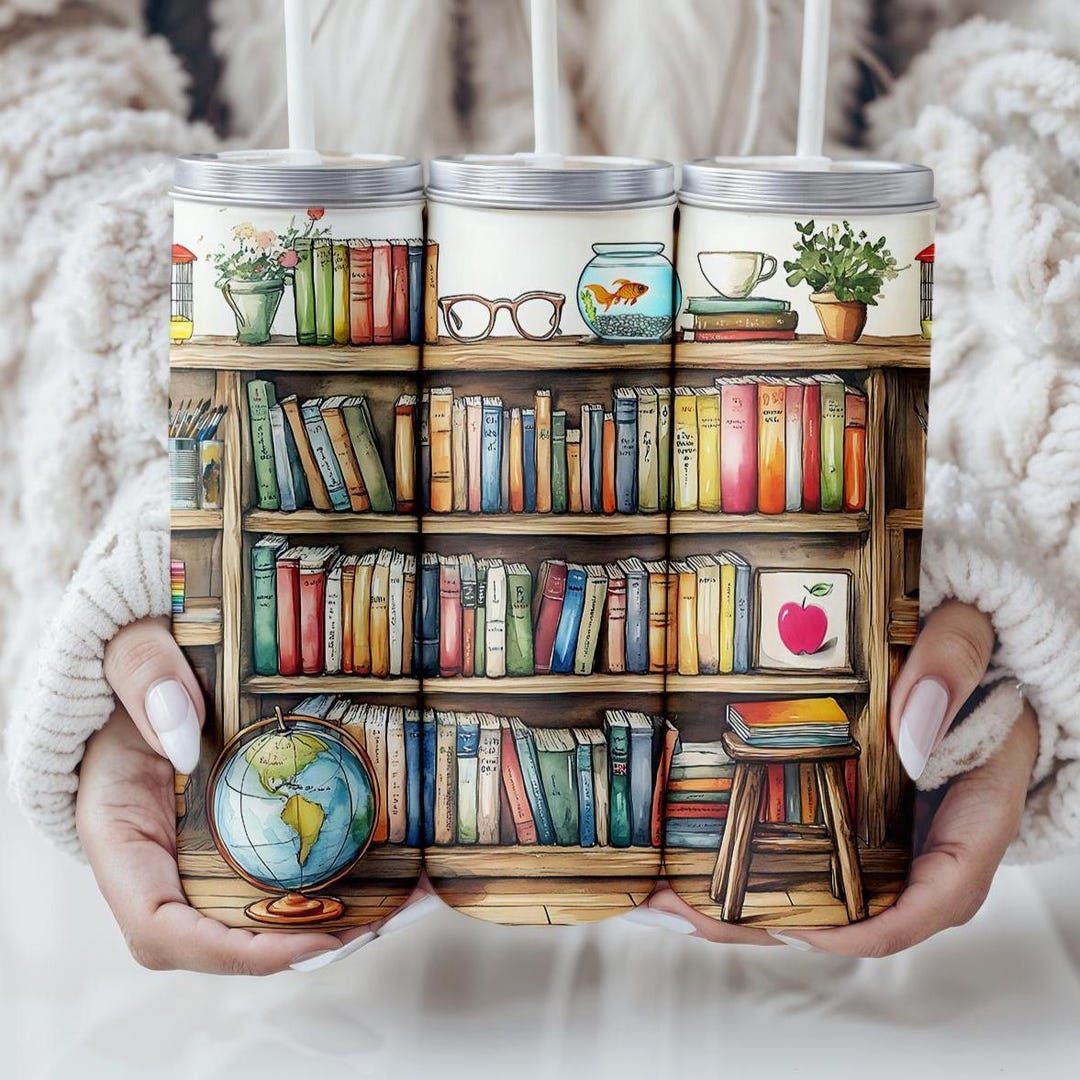 Elementary Classroom Bookshelf | Watercolor Library PNG | Tumbler Wrap ...