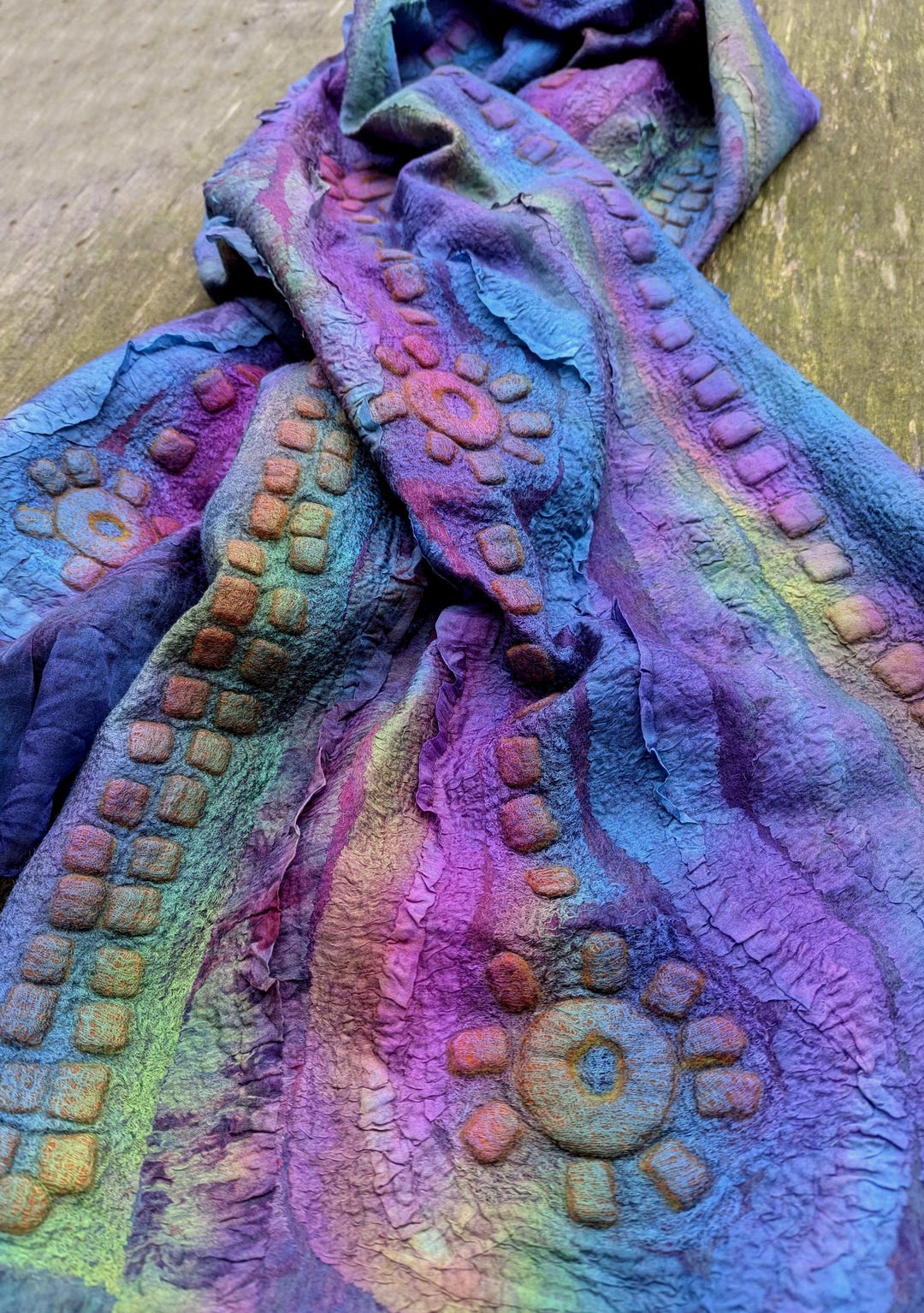 Felted Silk Scarf, Nuno Felted Scarf, Wool Wrap Shawl, Felt Scarf, Silk ...
