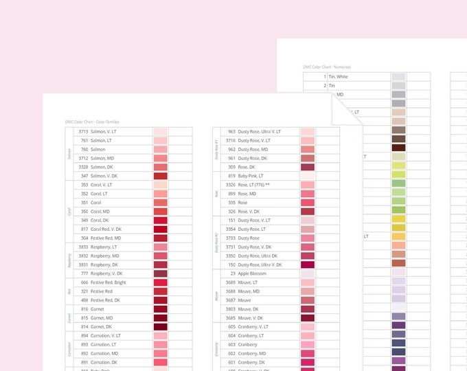 DMC Floss Number & Color Chart PDF Download - Etsy Canada